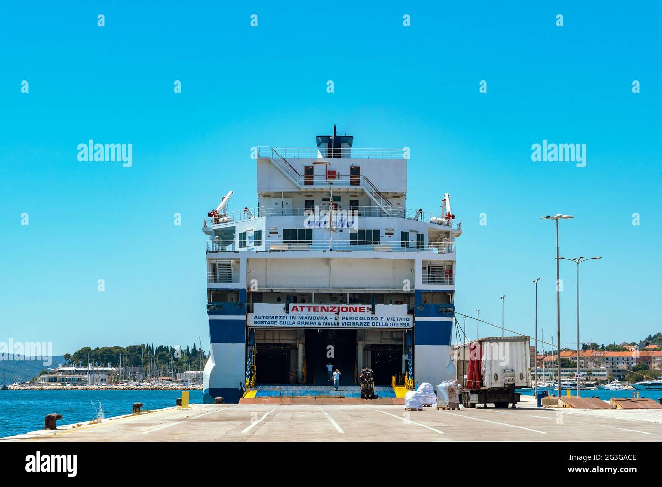 Split / Croatia - 30 June 2019: Big passenger ship loading in a harbour ...