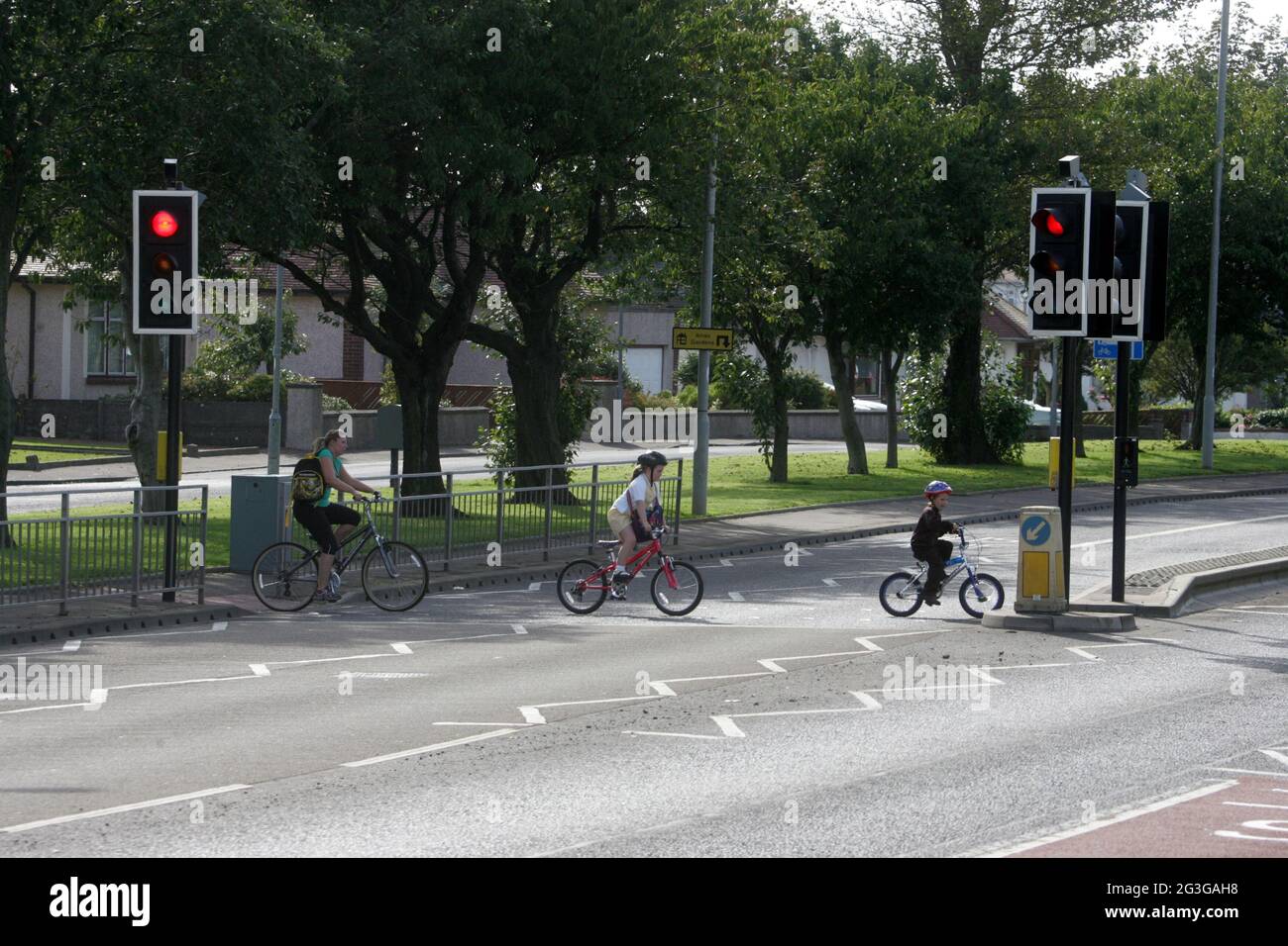 A78 Stevenston, North Ayrshire, Scotland. UK Children on bicycles ...