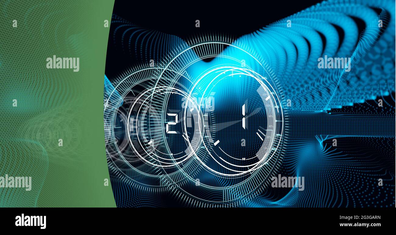 Round scanner over blue digital wave against green technology ...