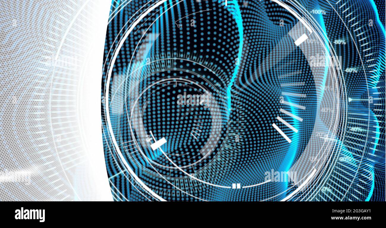 Round scanner over blue digital wave against white technology ...