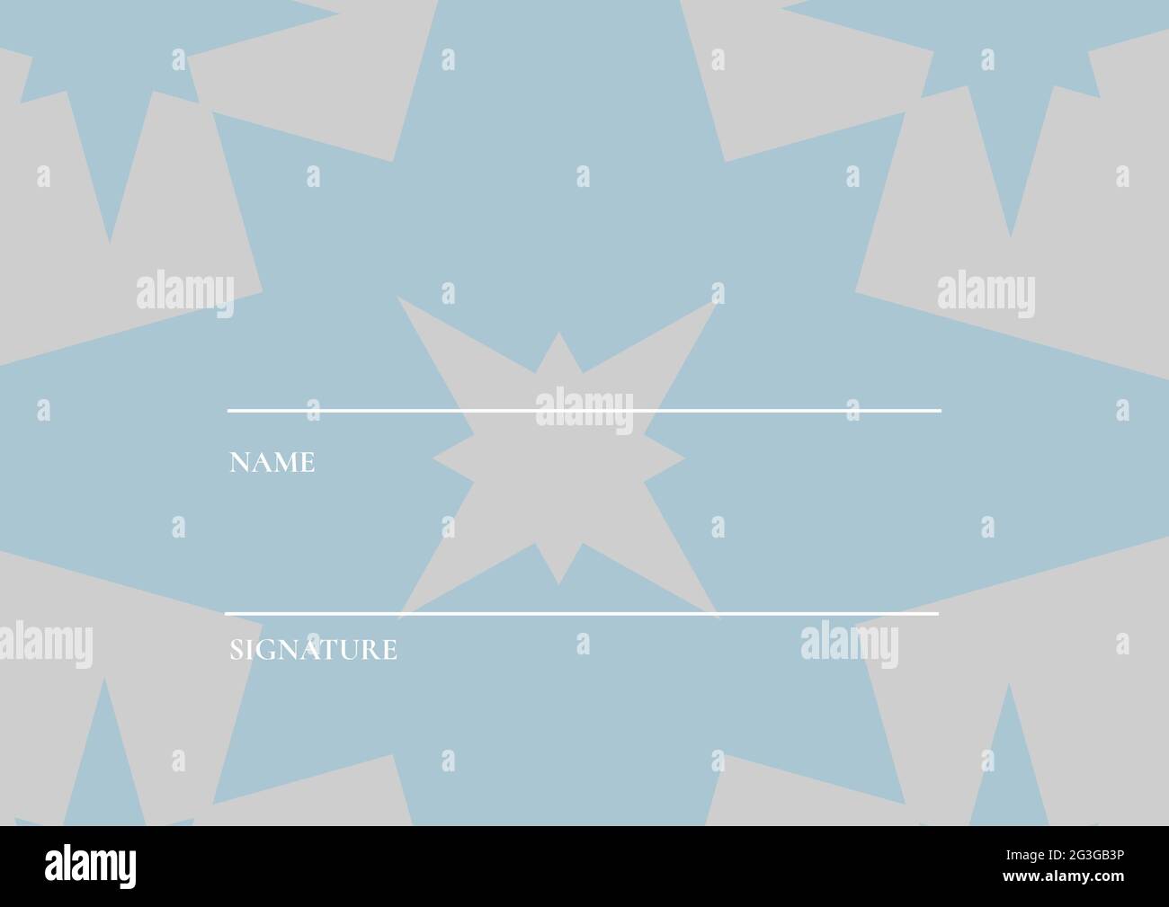 Name and signature text with white lines and copy space with star ...