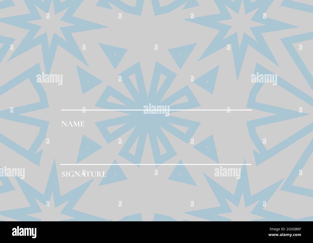 Name and signature text with white lines and copy space with star ...