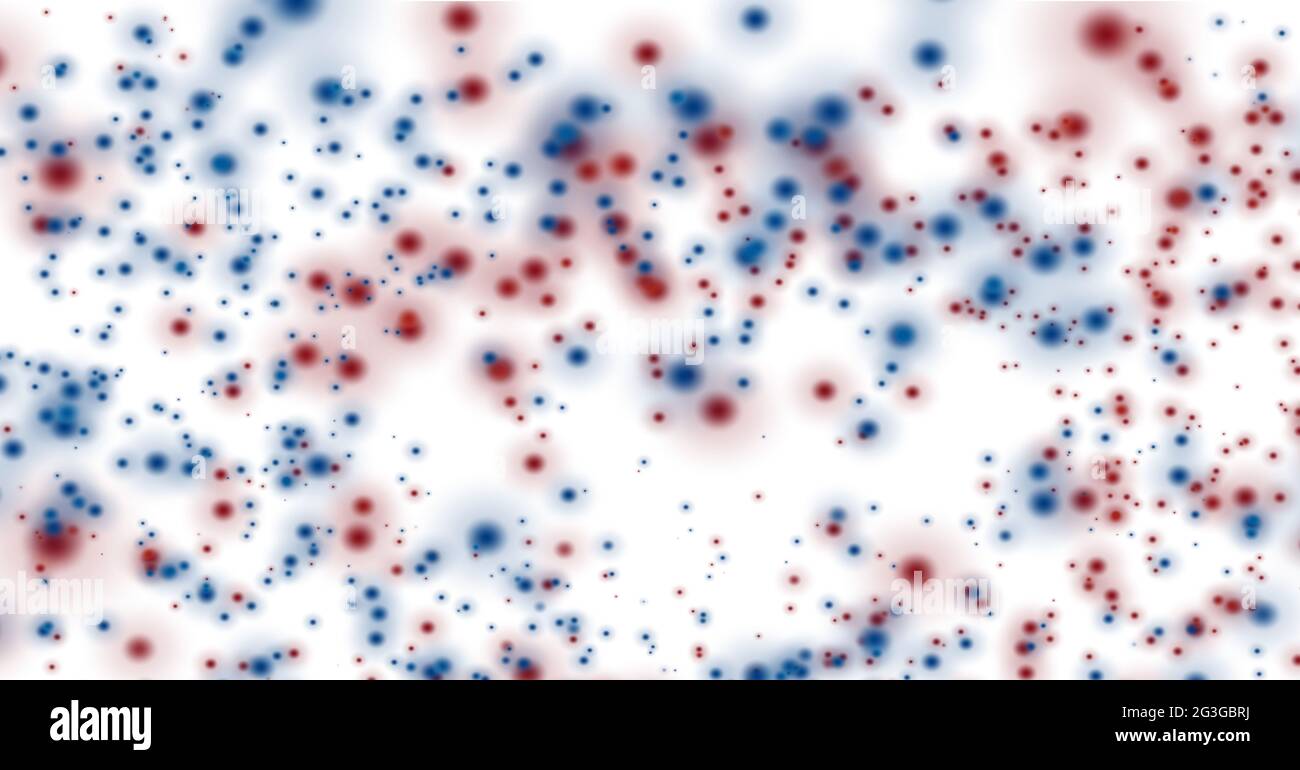 Digitally generated image of blue and red spots against white ...