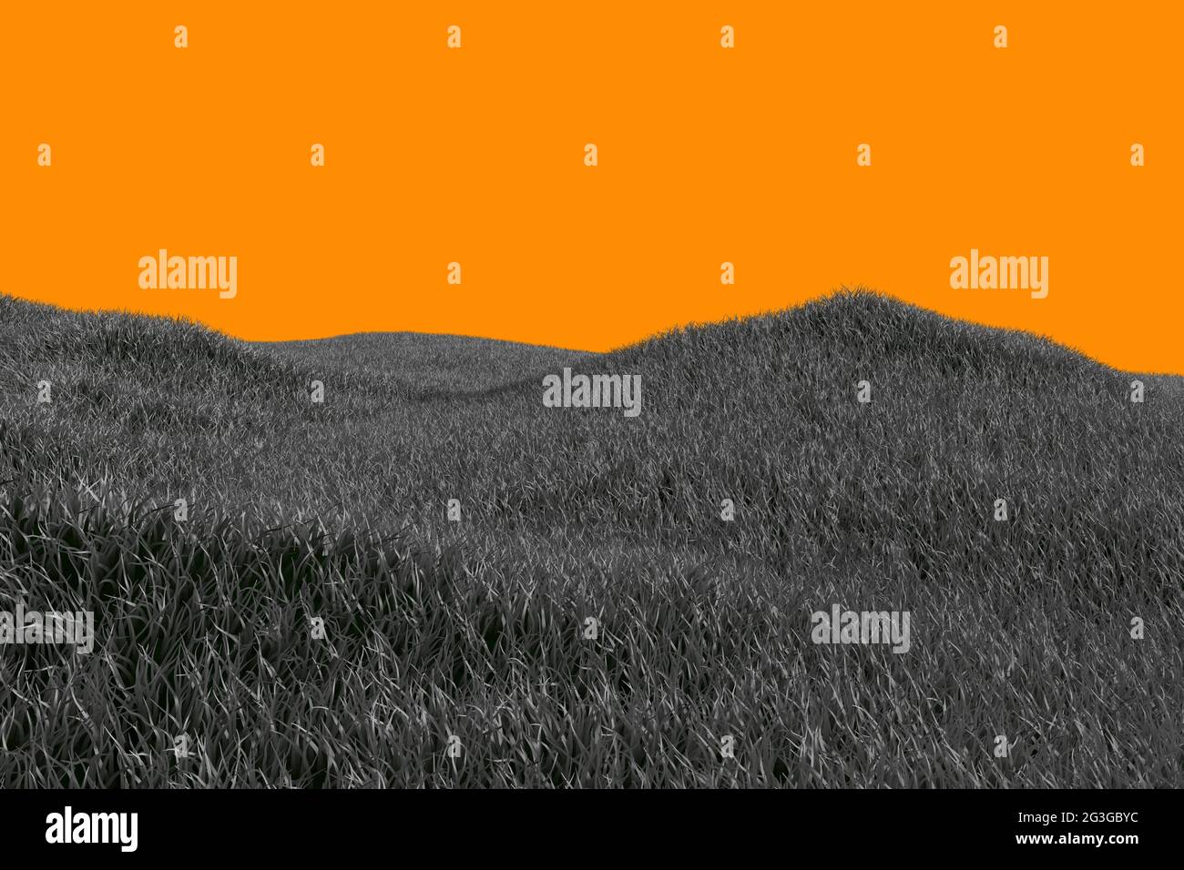 horror black and white very high resolution hills isolated on orange ...