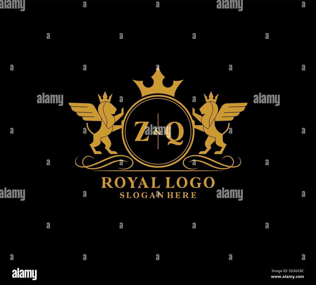 ZQ Letter Lion Royal Luxury Heraldic,Crest Logo template in vector art ...