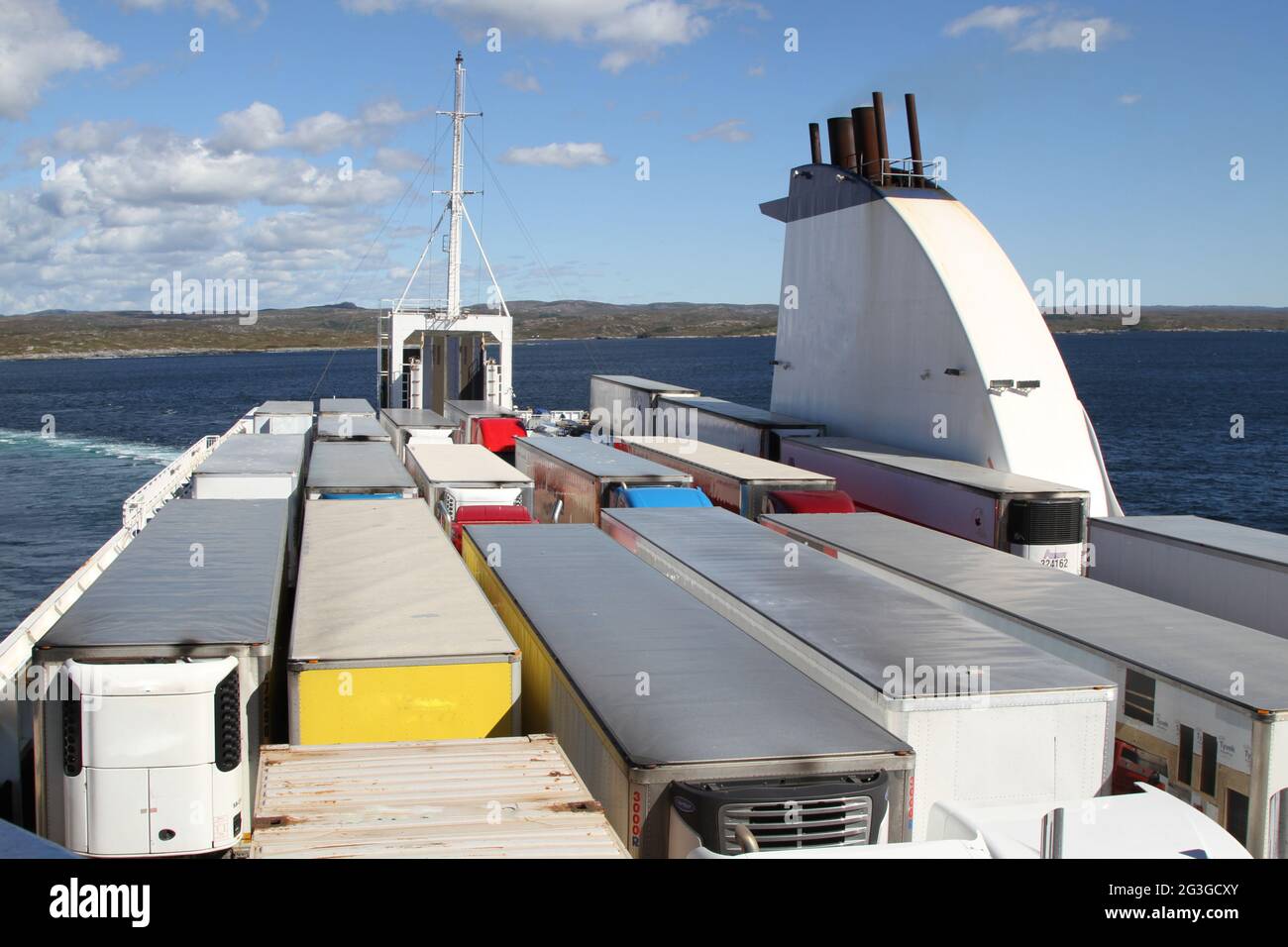 Ferry boat carrying full trailer trucks headed to Newfoundland Stock ...