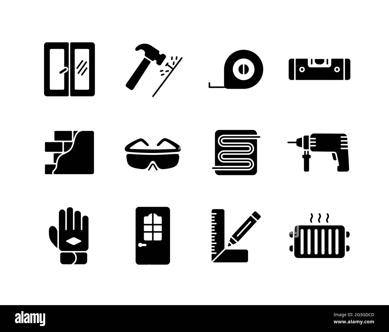 Set of building construction and home repair glyph icons. Graph symbol ...