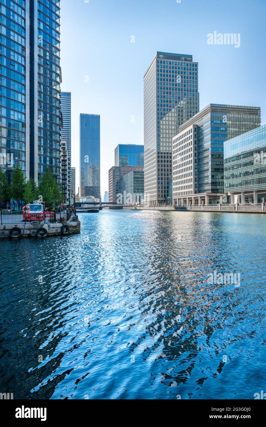 Buildings around South Dock in Dockland on the Isle of Dogs, London, UK ...