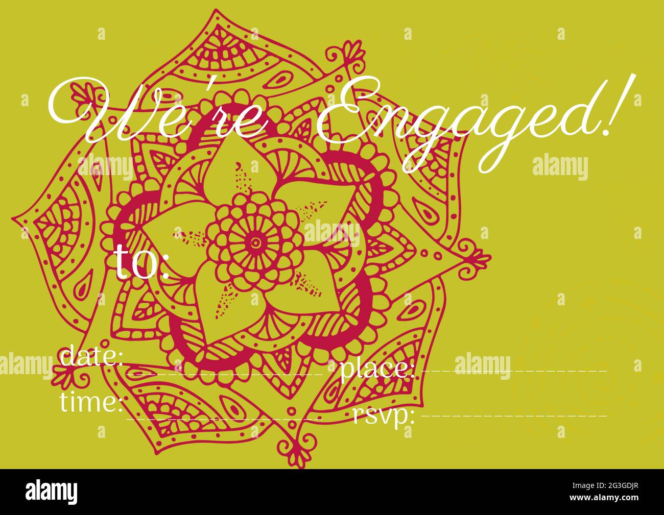 We are engaged text with copy space against decorative floral designs ...