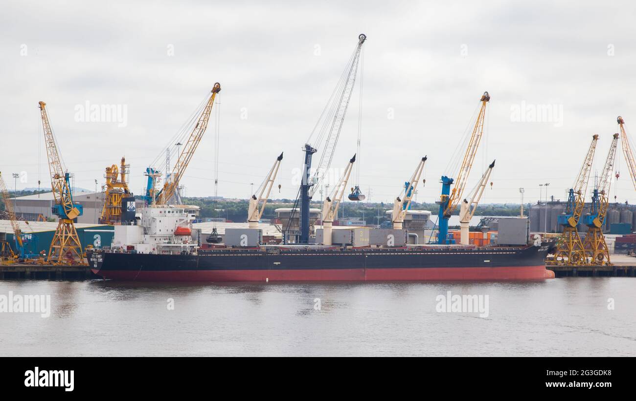 NEWCASTLE UPON TYNE, ENGLAND - JULY 23, 2014: Ship being loaded. It's ...