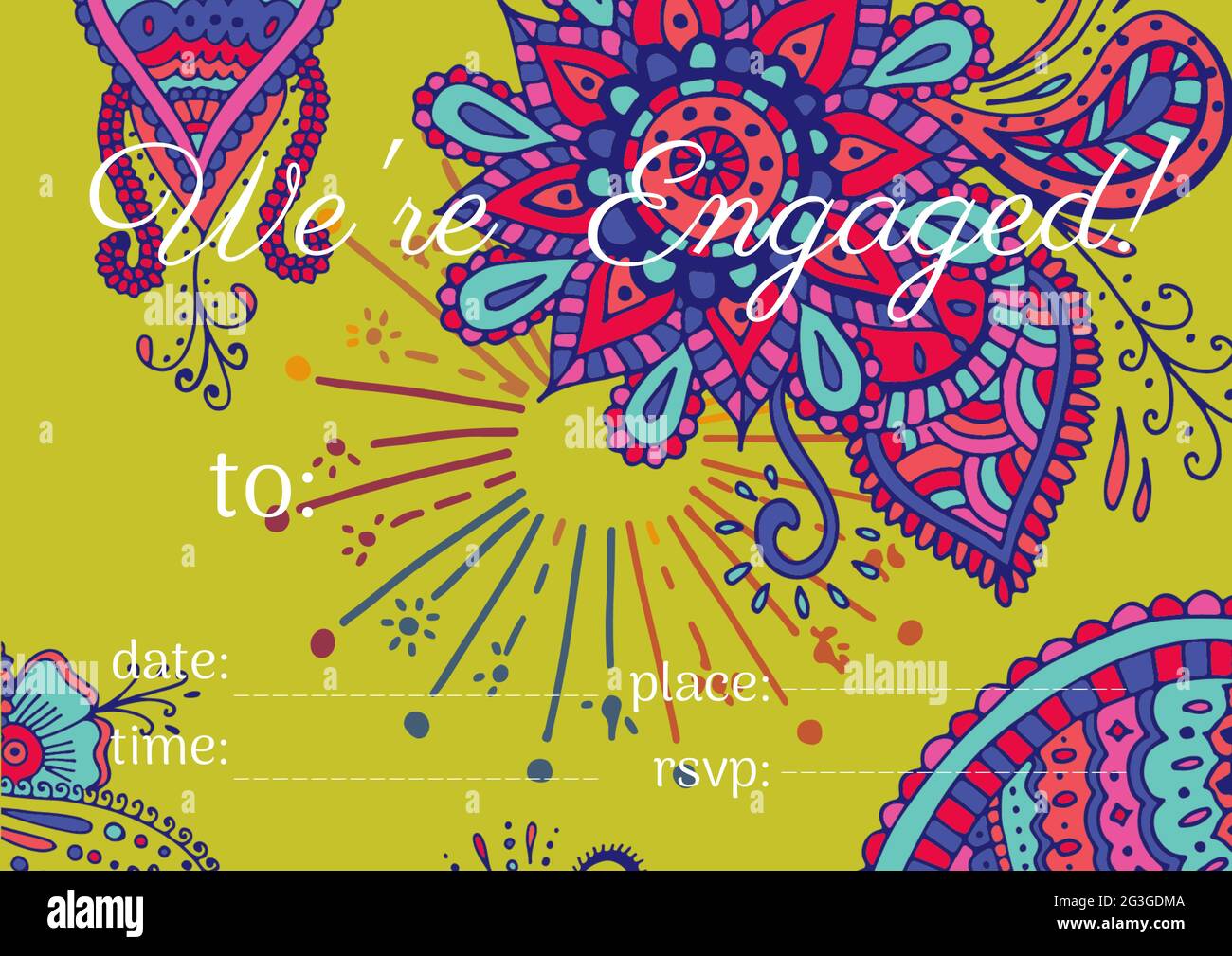 We are engaged text with copy space against colorful decorative floral ...