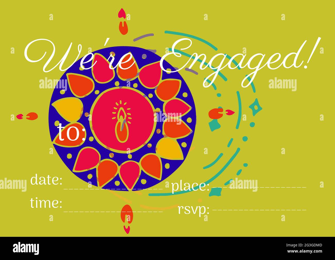 We are engaged text with copy space against colorful decorative floral ...