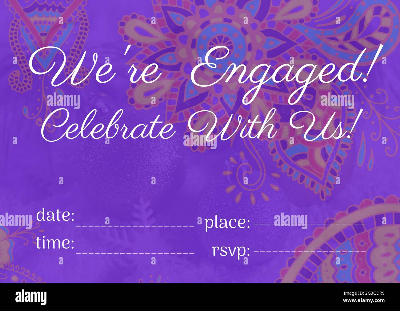 Engagement and celebration text with copy space against colorful floral ...