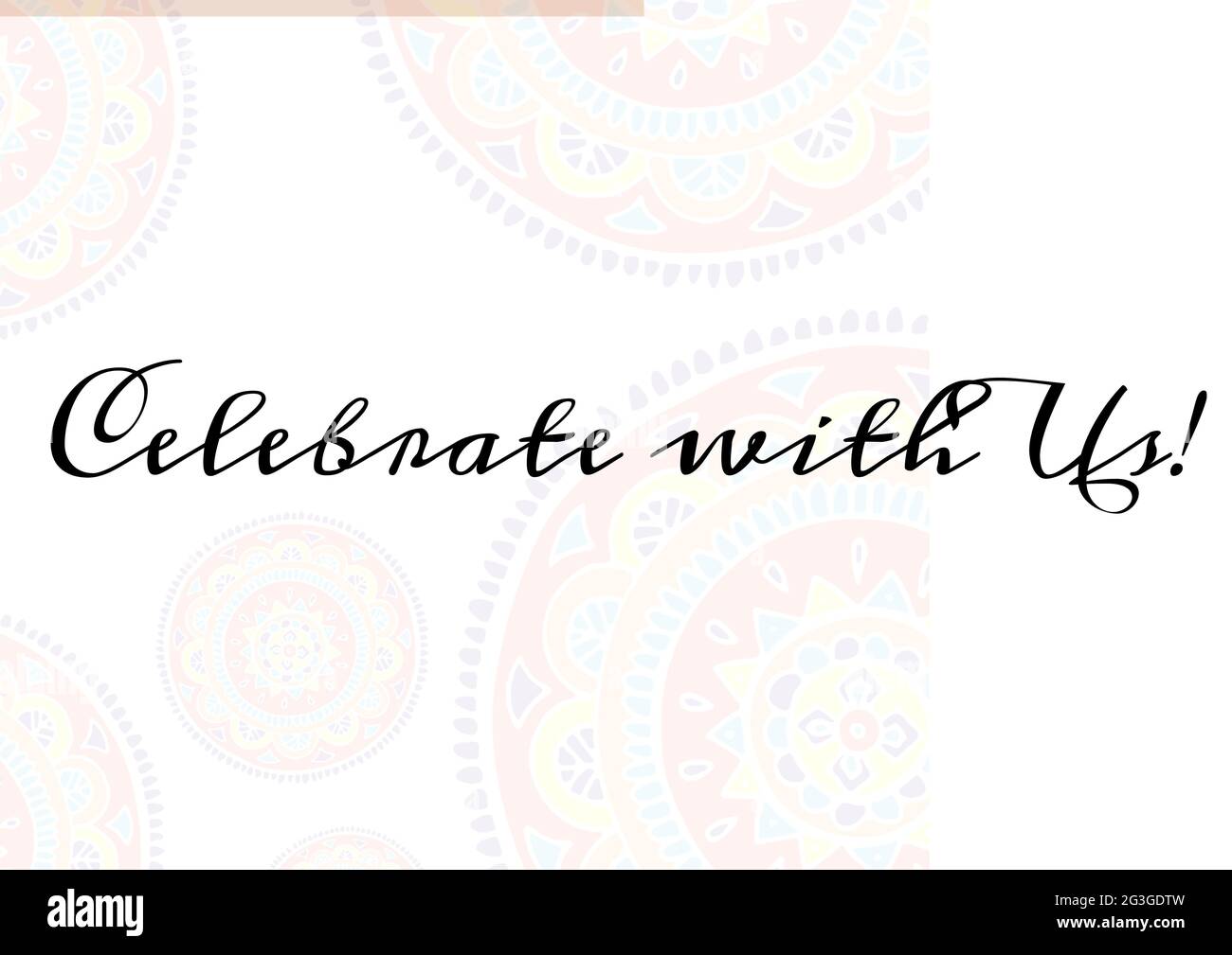 Celebrate with us text against colorful decorative floral designs on ...