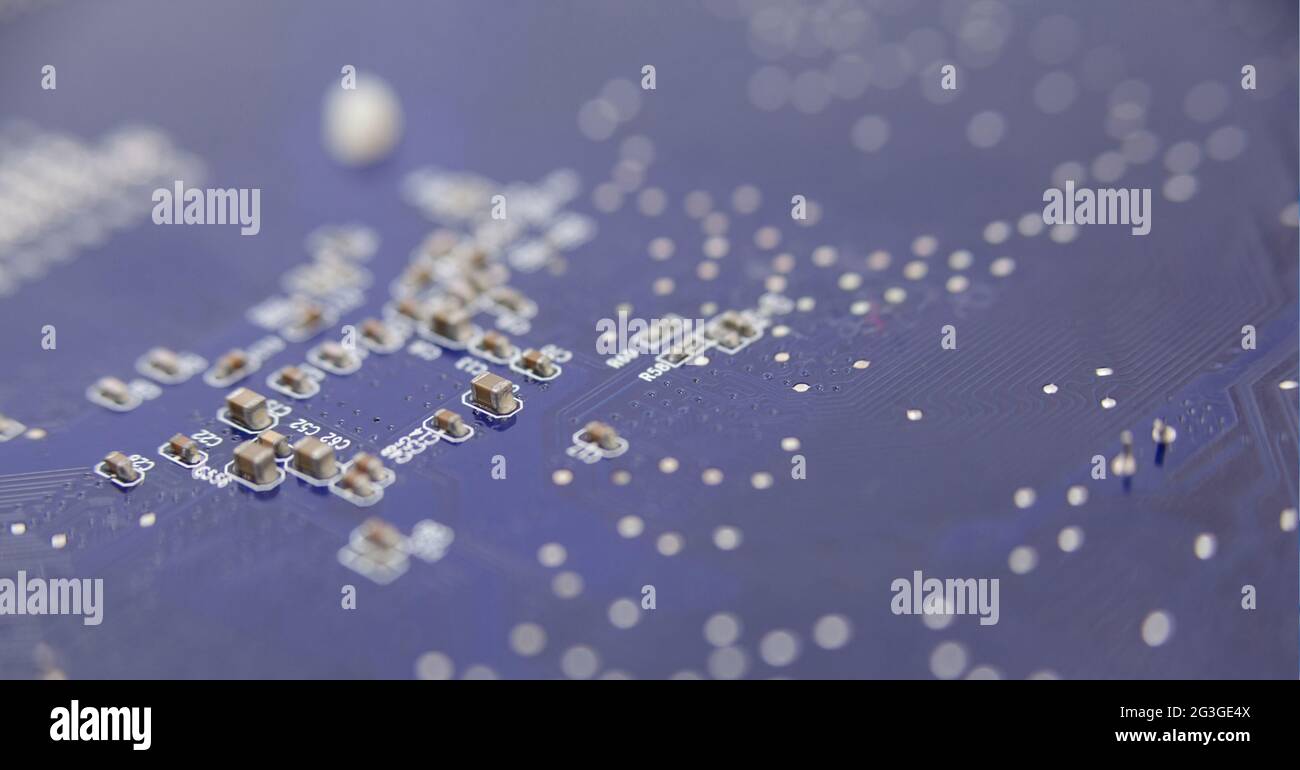 Close up view of microprocessor connections on motherboard of computer ...