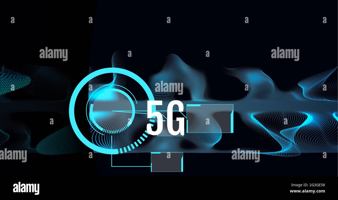 Digitally generated image of 5g text against blue digital waves on ...