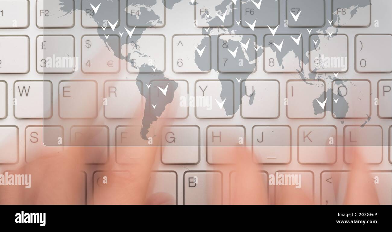 Digital interface with data processing against close up of person ...