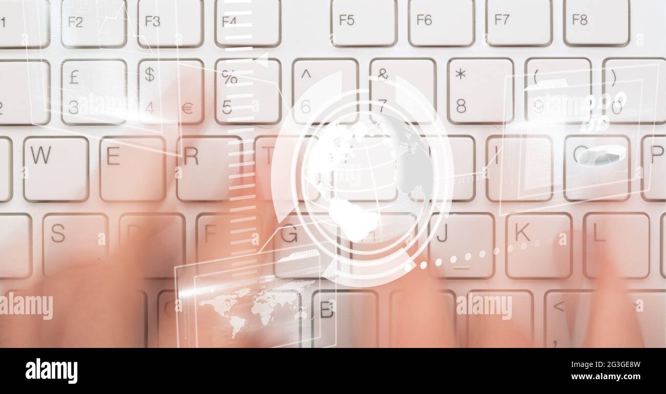 Digital interface with data processing against close up of person ...