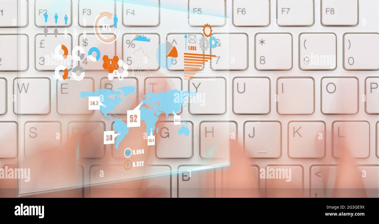 Digital interface with data processing against close up of person ...