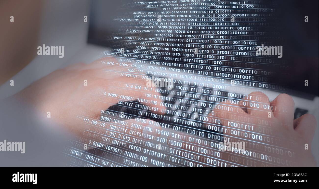 Binary coding data processing against mid section of person using ...