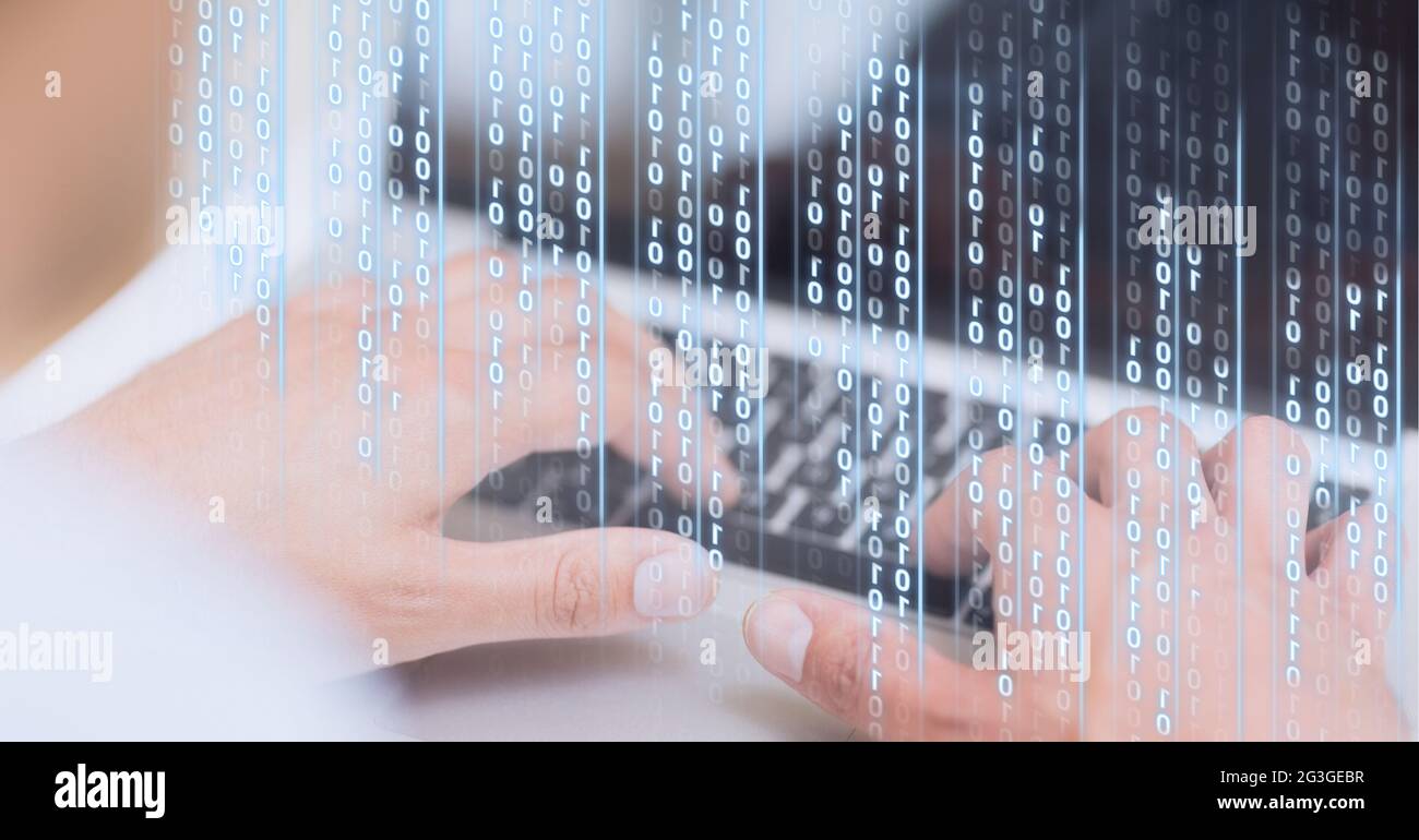 Binary coding data processing against mid section of person using ...