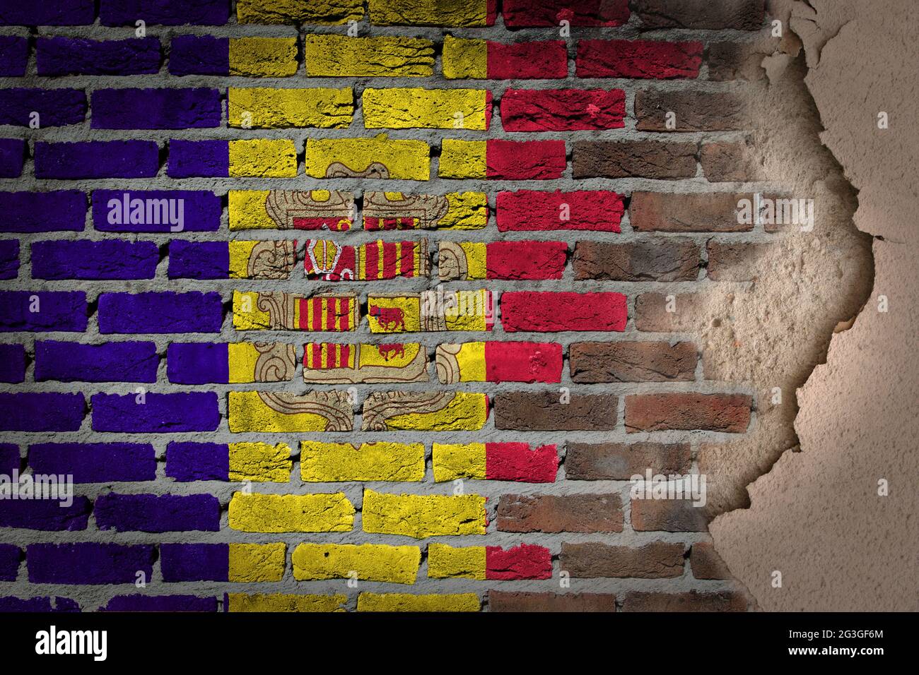 Dark brick wall with plaster - Andorra Stock Photo - Alamy