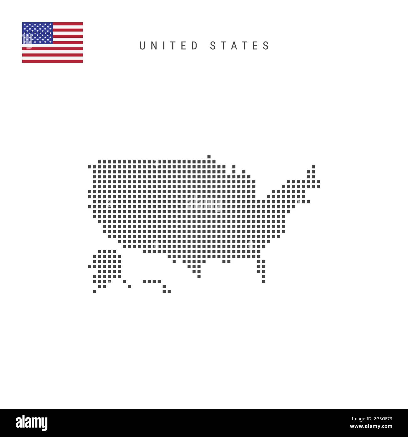 Square dots pattern map of United States. American dotted pixel map ...