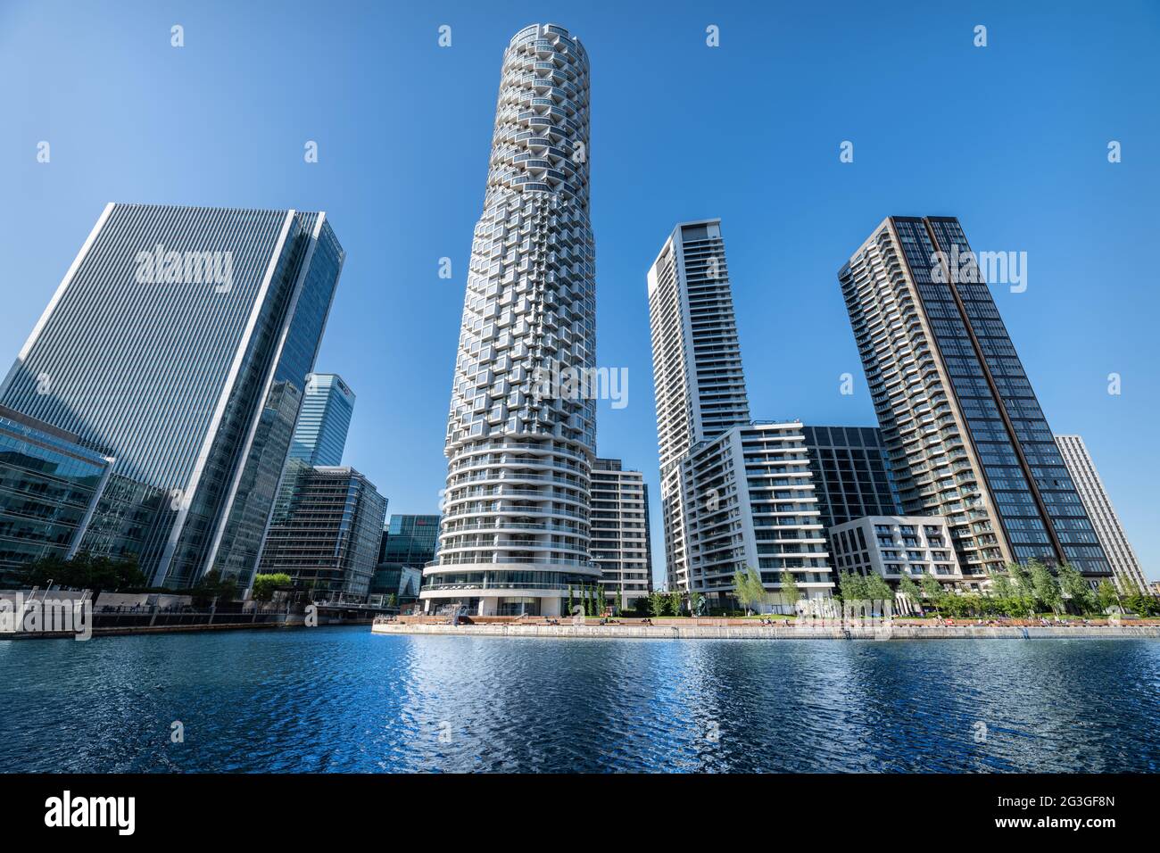Buildings around South Dock in Dockland on the Isle of Dogs, London, UK ...