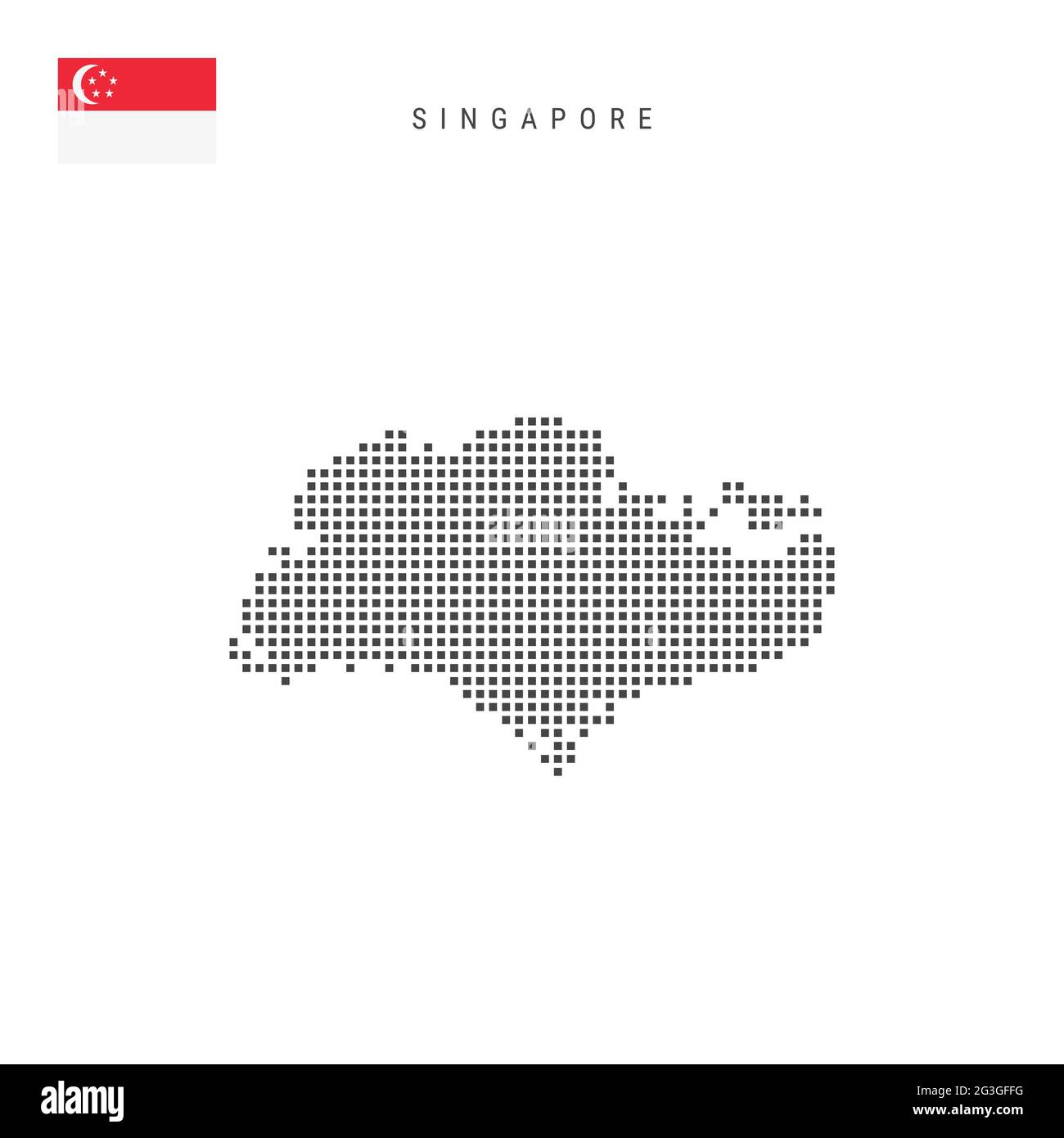 Square dots pattern map of Singapore. Singaporean dotted pixel map with national flag isolated ...