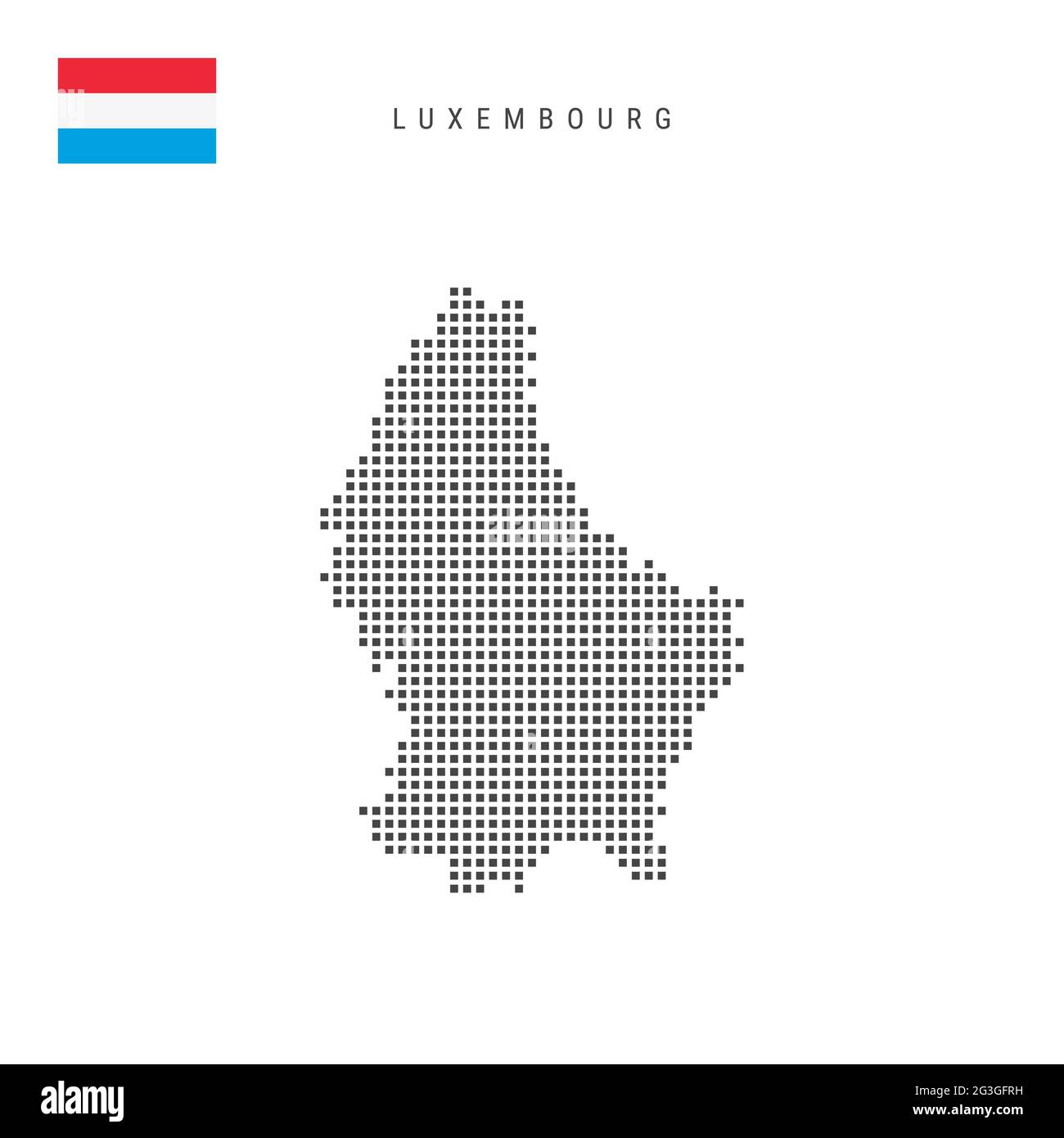 Square dots pattern map of Luxembourg. Luxembourgish dotted pixel map with national flag ...