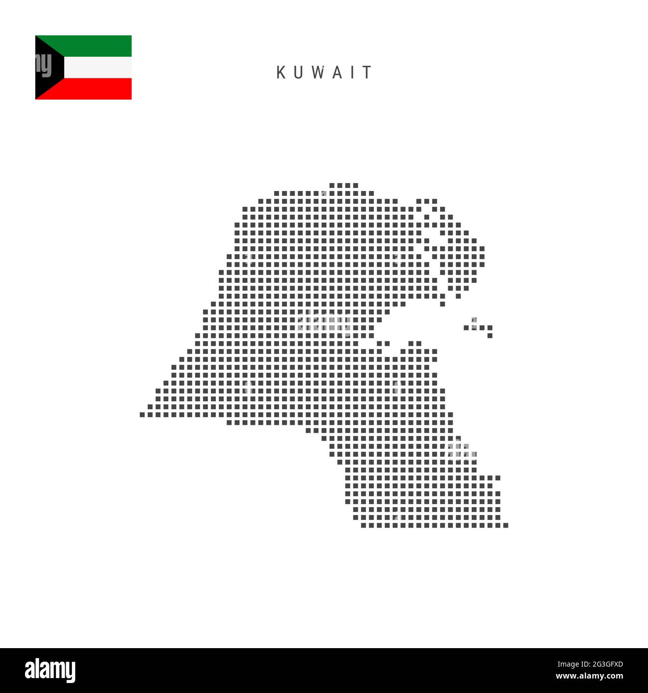 Square dots pattern map of Kuwait. Kuwaiti dotted pixel map with national flag isolated on white ...