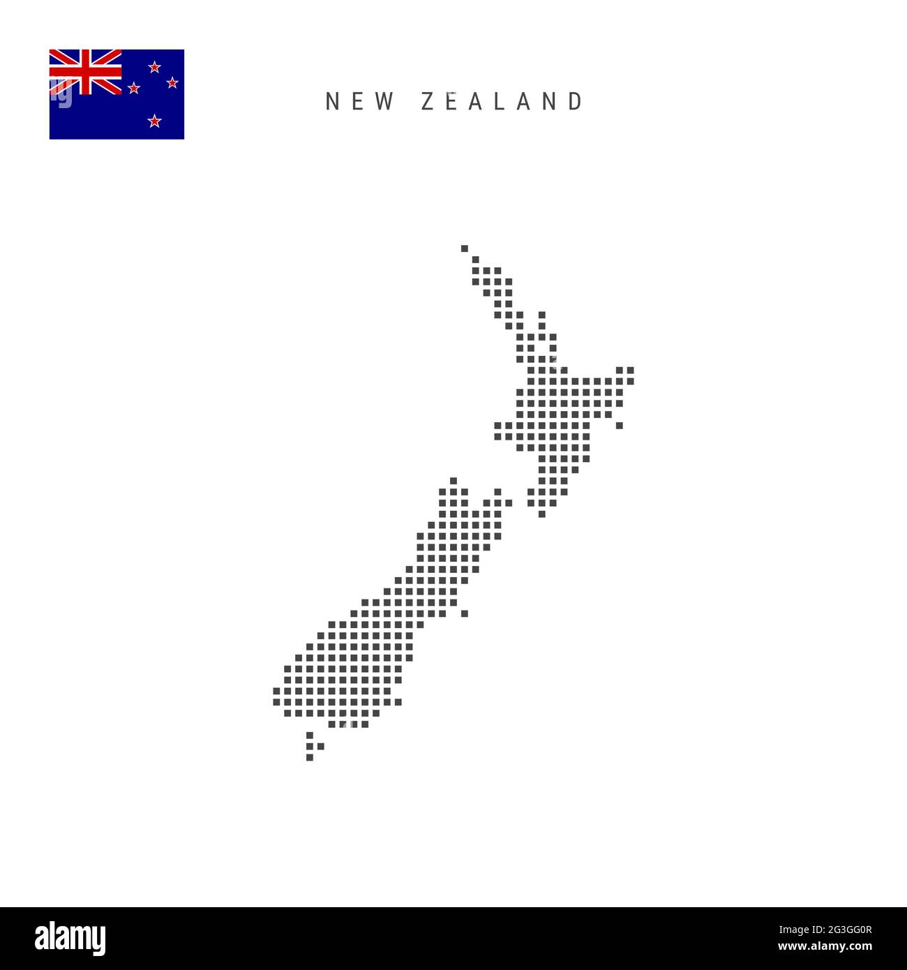 Square dots pattern map of New Zealand. Kiwi dotted pixel map with national flag isolated on ...