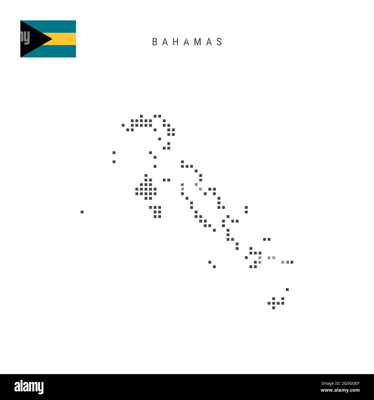 Square dots pattern map of Bahamas. Bahamian dotted pixel map with national flag isolated on ...