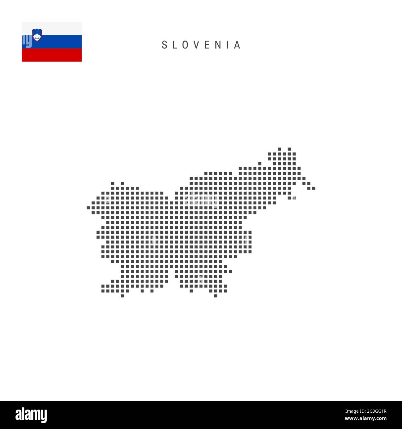 Square dots pattern map of Slovenia. Slovenian dotted pixel map with national flag isolated on ...