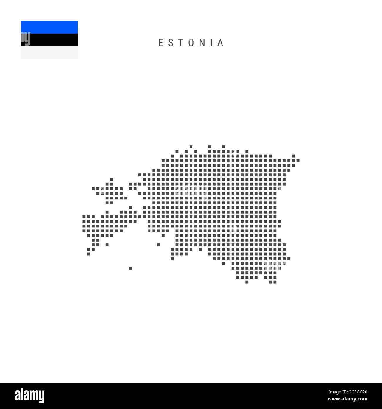 Square dots pattern map of Estonia. Estonian dotted pixel map with national flag isolated on ...