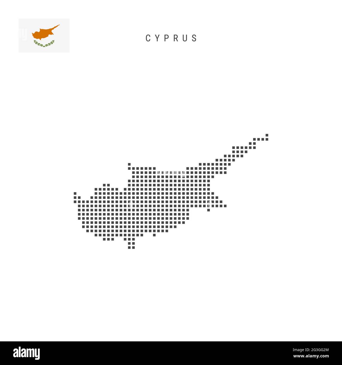 Square dots pattern map of Cyprus. Cypriot dotted pixel map with national flag isolated on white ...