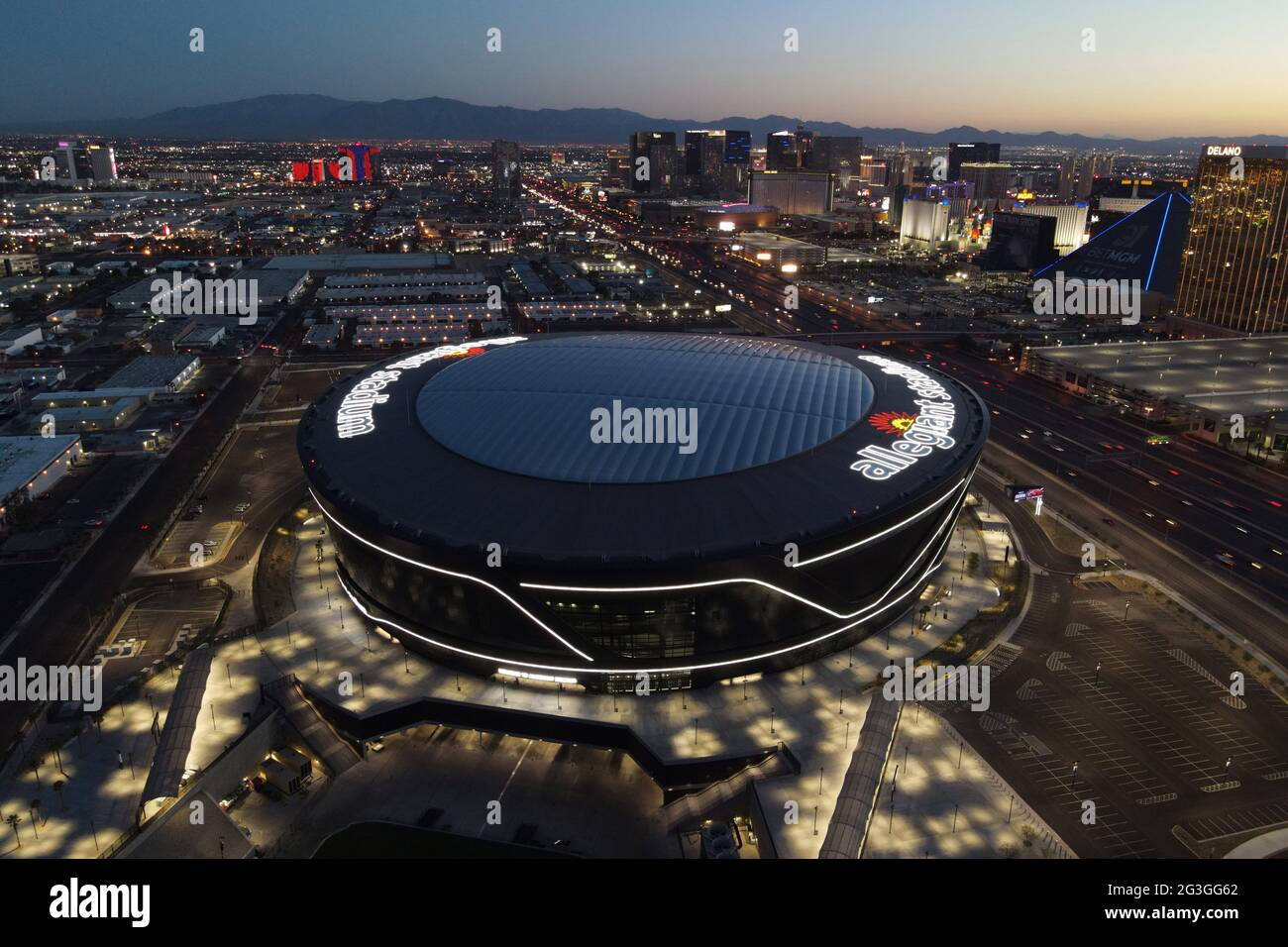 An aerial view of Allegiant Stadium, Monday, March 8, 2021, in Las ...