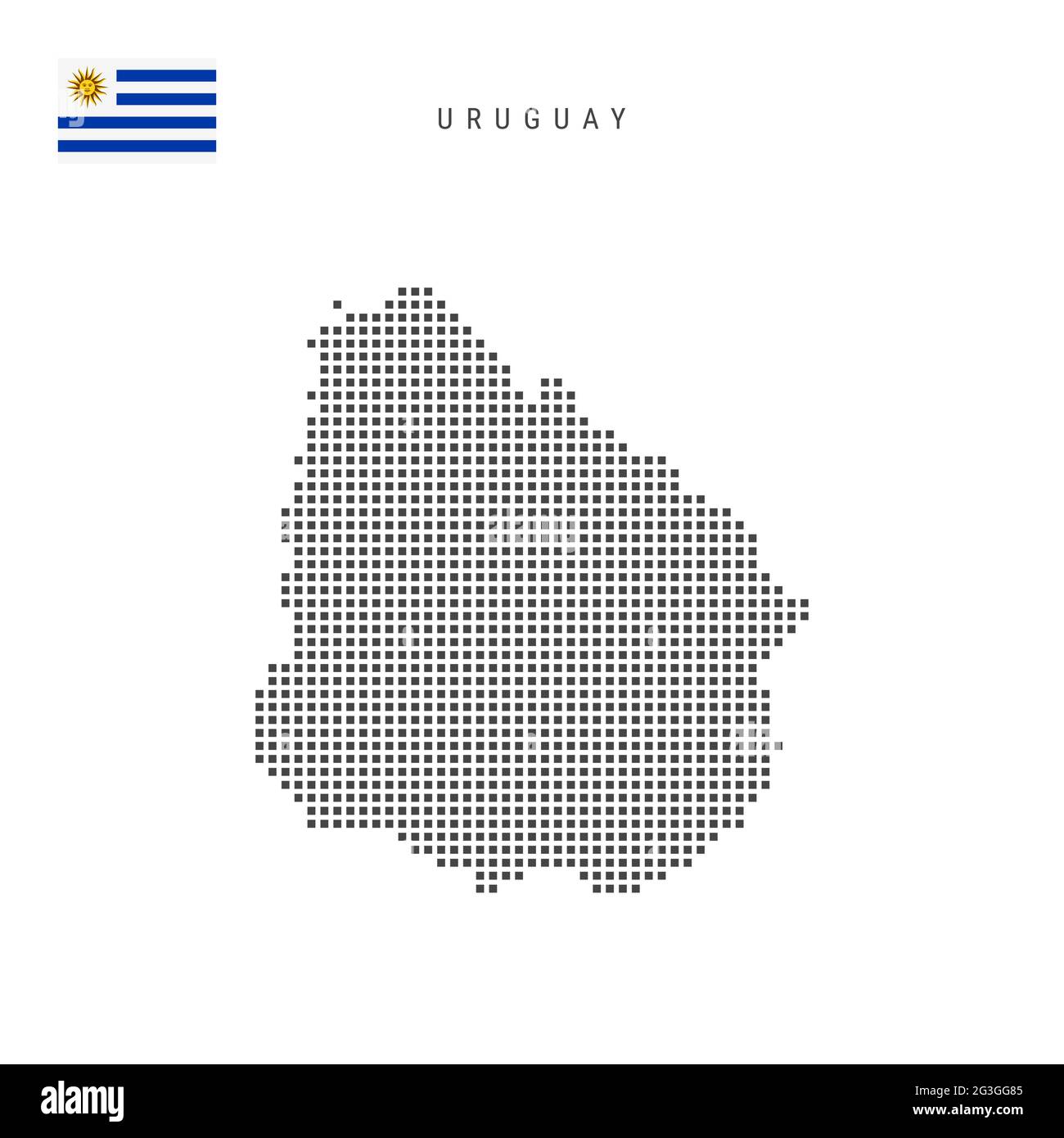 Square dots pattern map of Uruguay. Uruguayan dotted pixel map with national flag isolated on ...