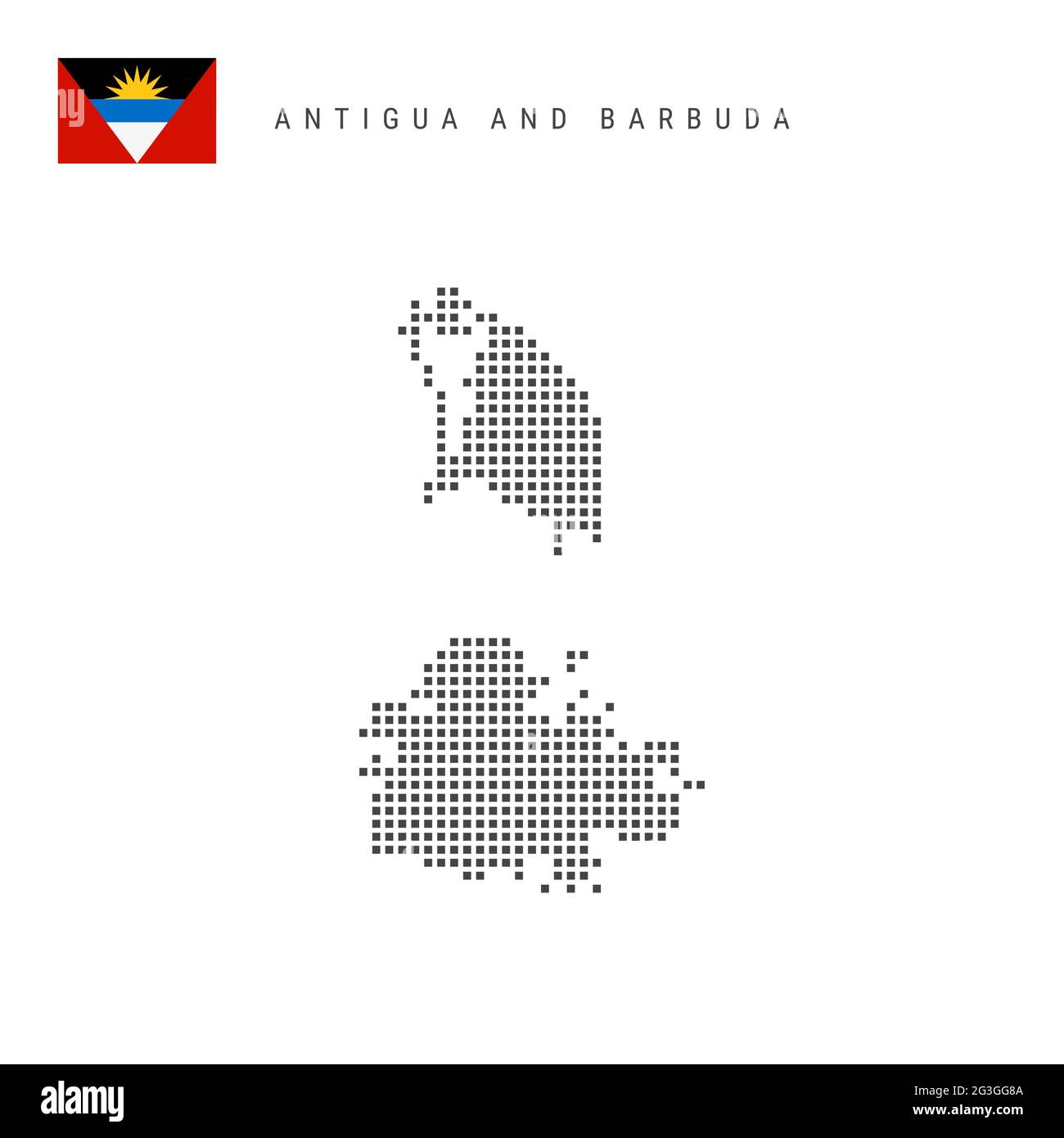 Square dots pattern map of Antigua and Barbuda. Antiguan Barbudan dotted pixel map with national ...