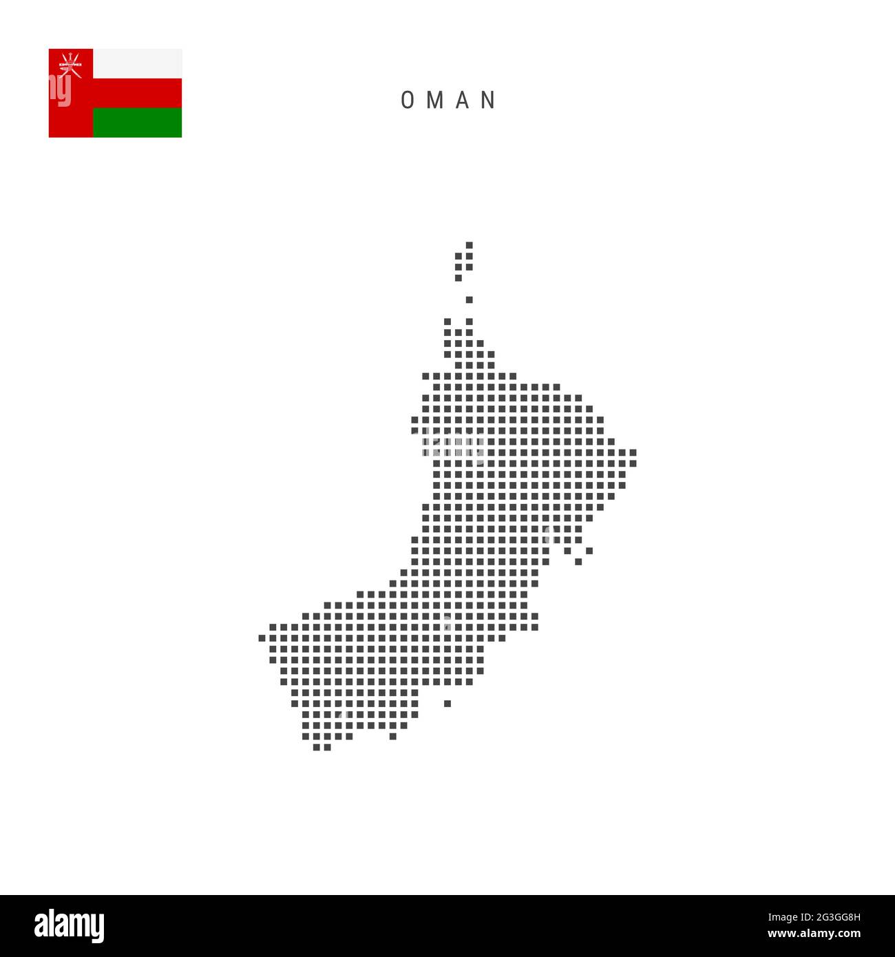 Square dots pattern map of Oman. Omani dotted pixel map with national flag isolated on white ...