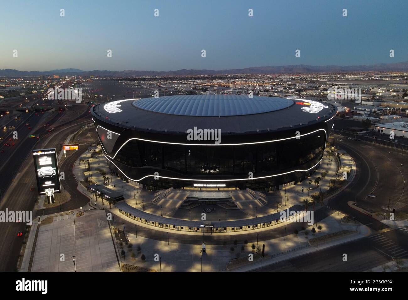 An aerial view of Allegiant Stadium, Monday, March 8, 2021, in Las ...