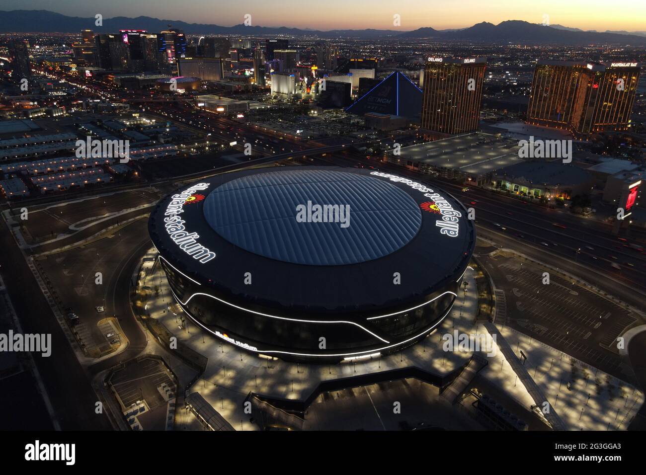 An aerial view of Allegiant Stadium, Monday, March 8, 2021, in Las ...