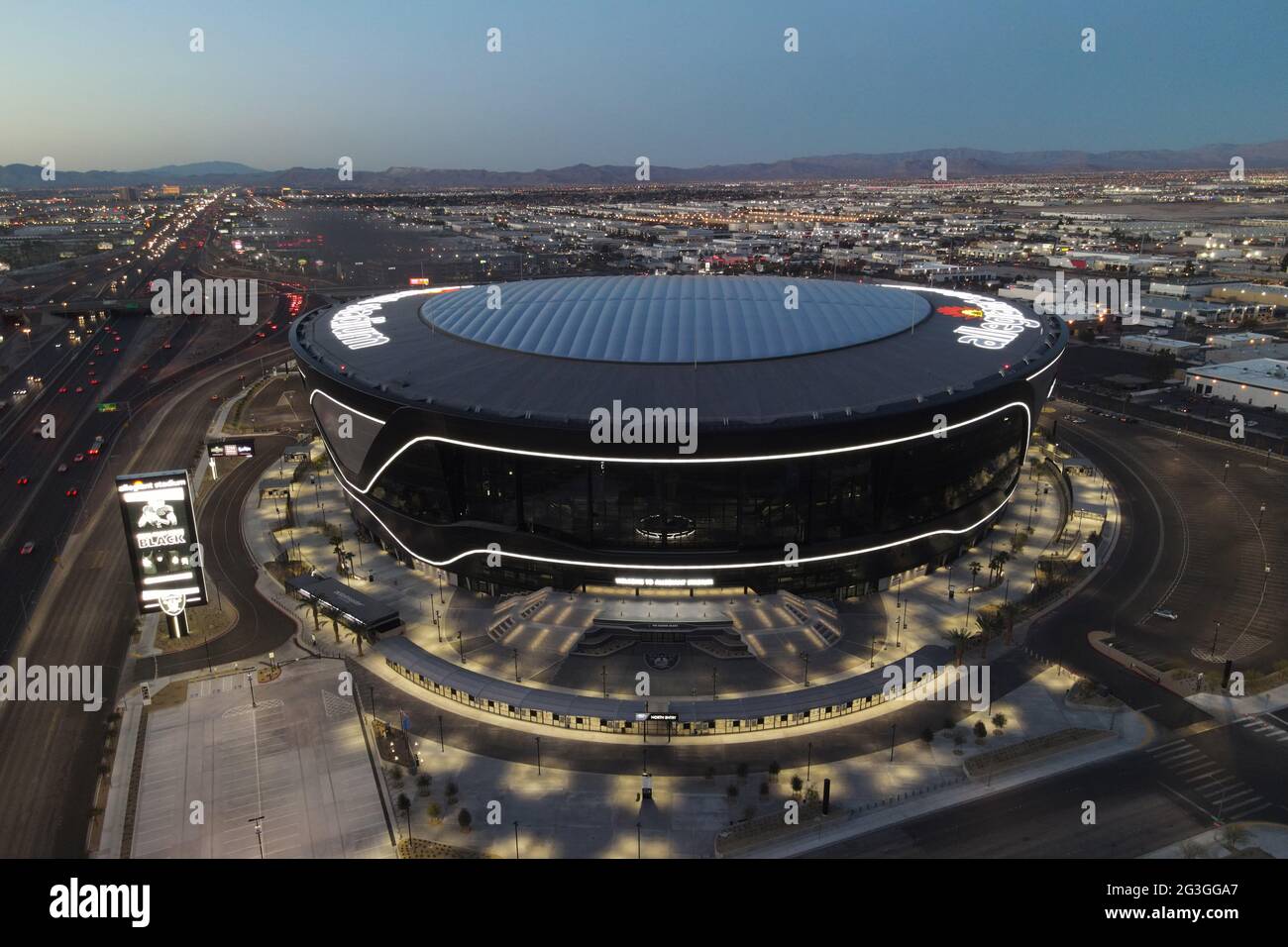An aerial view of Allegiant Stadium, Monday, March 8, 2021, in Las ...