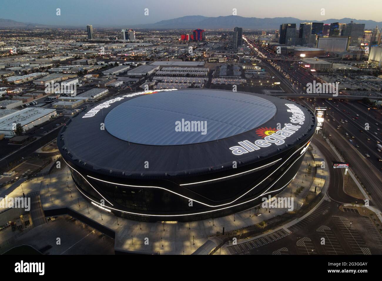 An aerial view of Allegiant Stadium, Monday, March 8, 2021, in Las ...