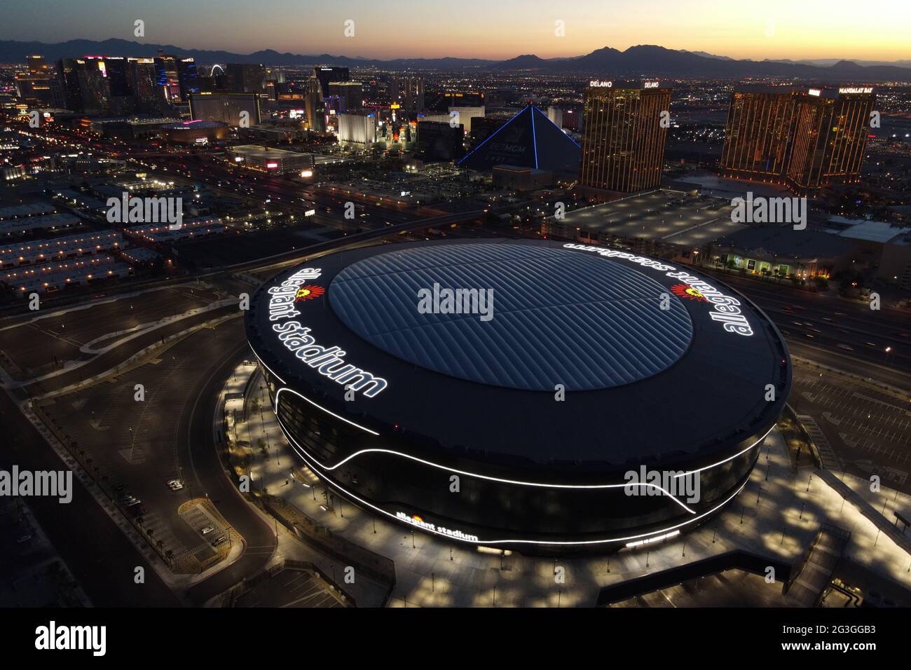 An aerial view of Allegiant Stadium, Monday, March 8, 2021, in Las ...