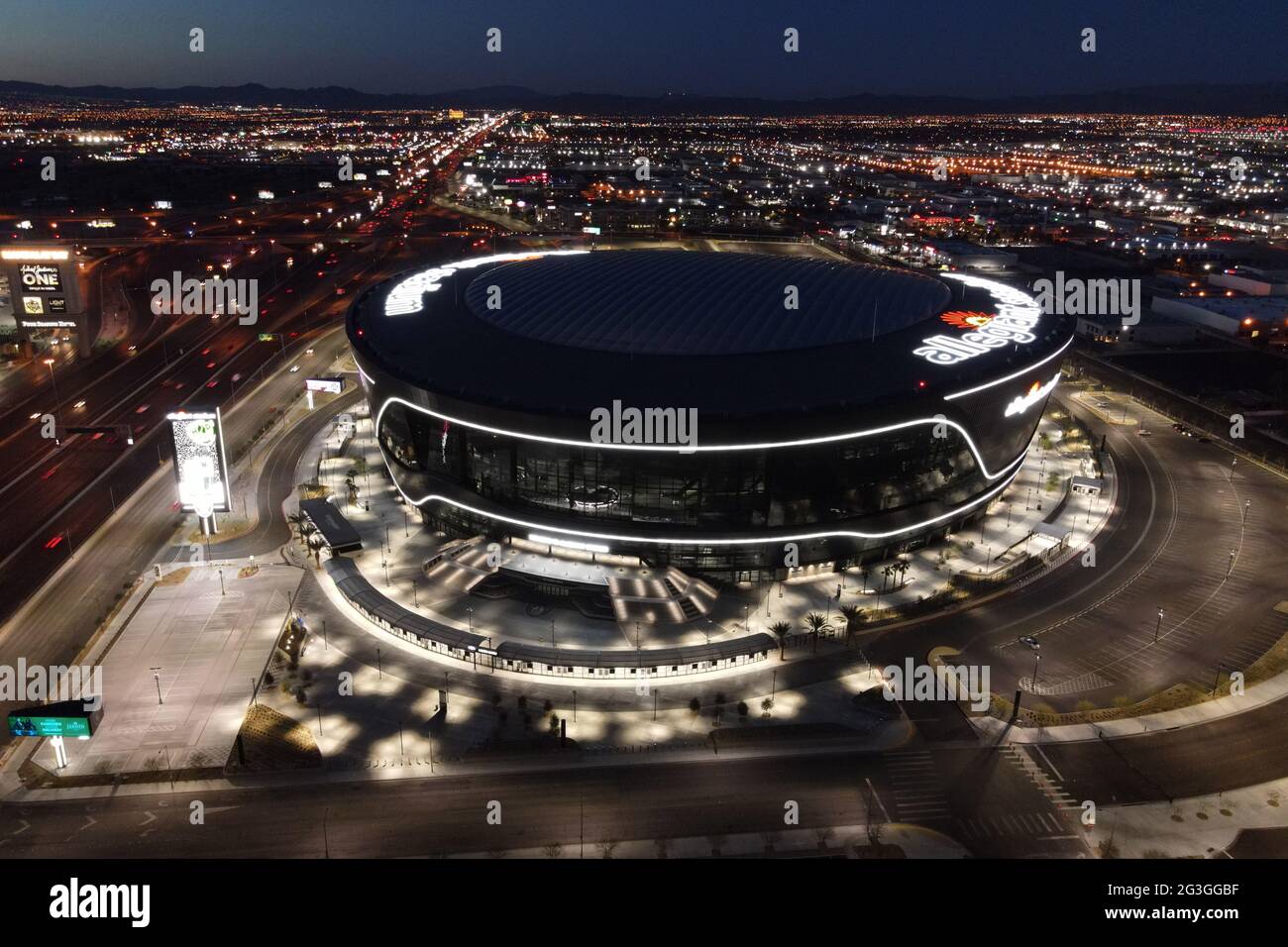 An aerial view of Allegiant Stadium, Monday, March 8, 2021, in Las ...