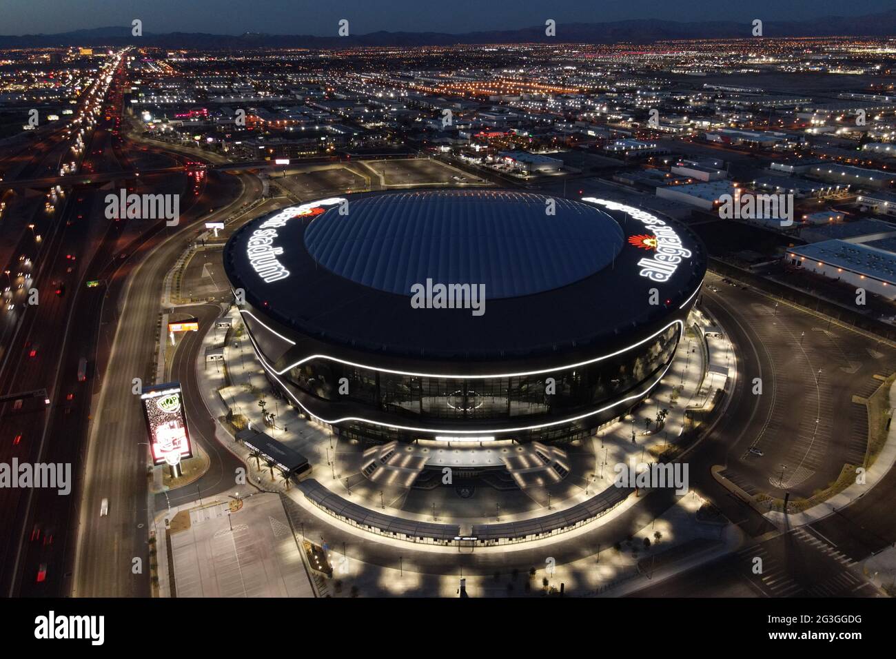 An aerial view of Allegiant Stadium, Monday, March 8, 2021, in Las ...