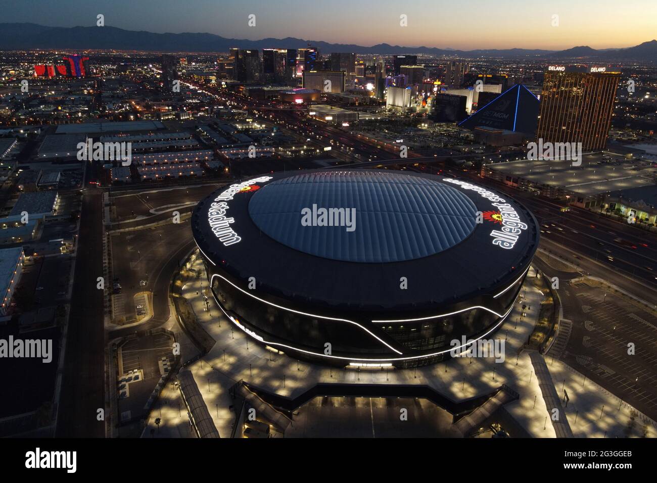 An aerial view of Allegiant Stadium, Monday, March 8, 2021, in Las ...