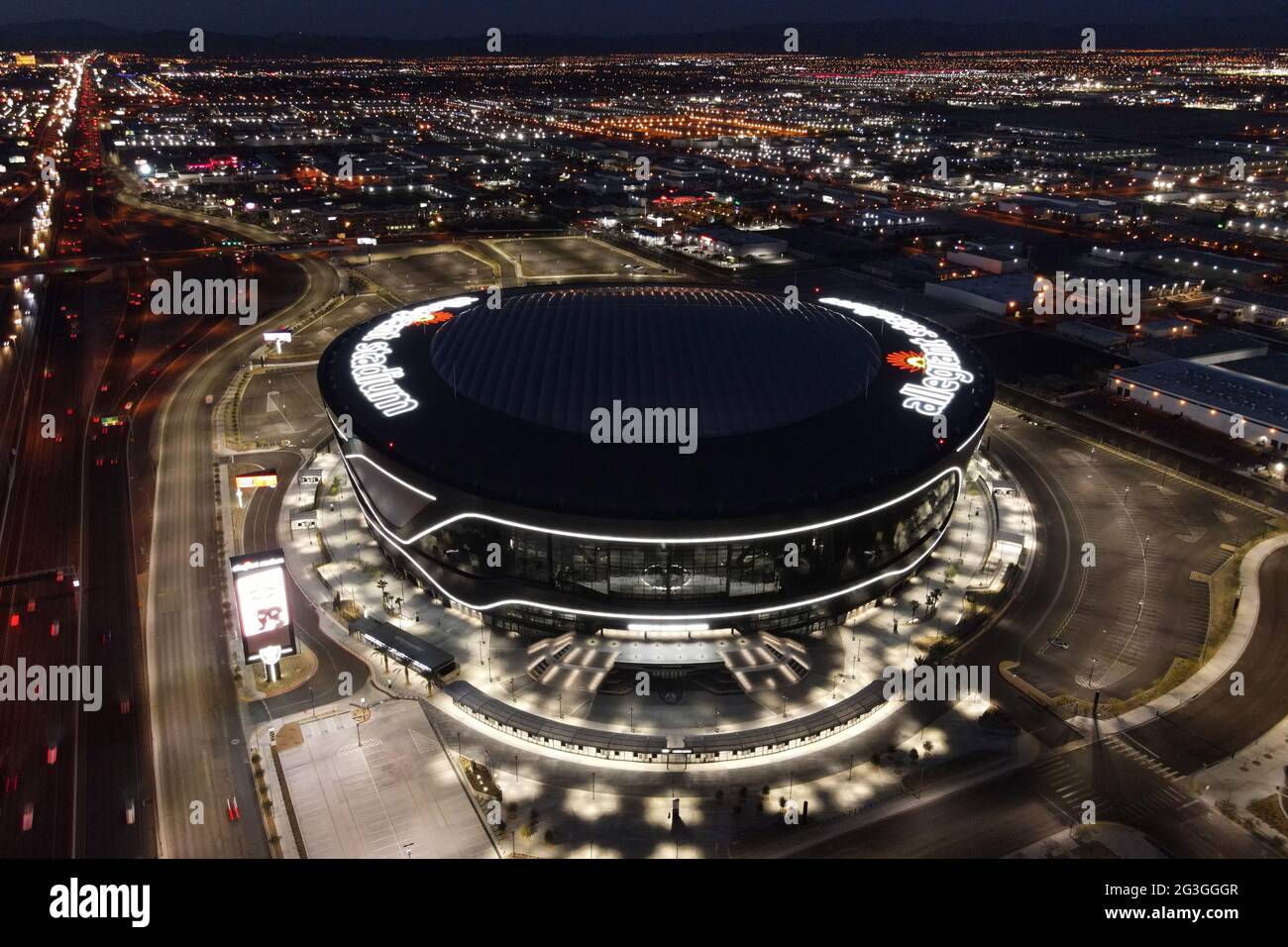 An aerial view of Allegiant Stadium, Monday, March 8, 2021, in Las ...