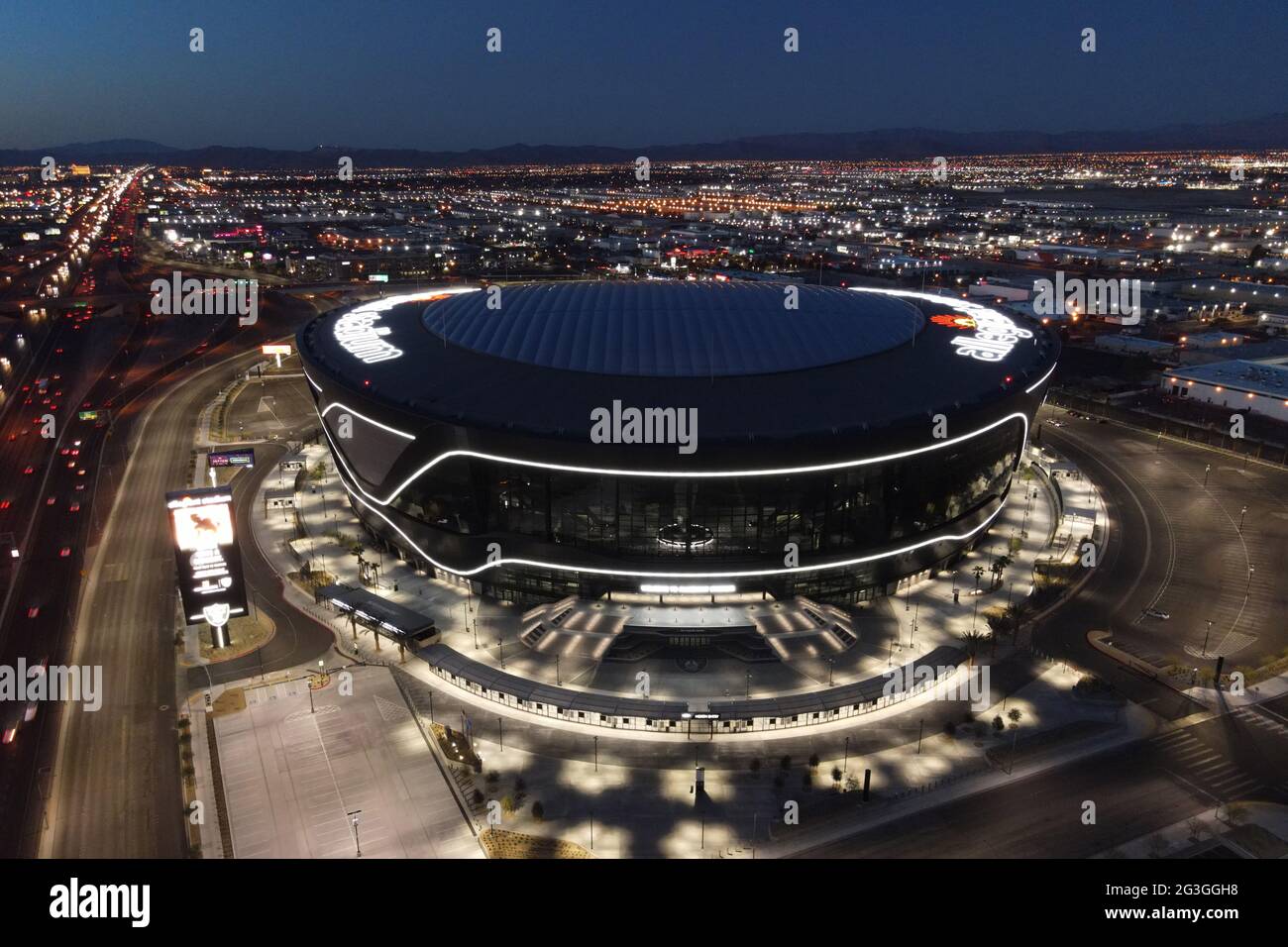 An aerial view of Allegiant Stadium, Monday, March 8, 2021, in Las ...